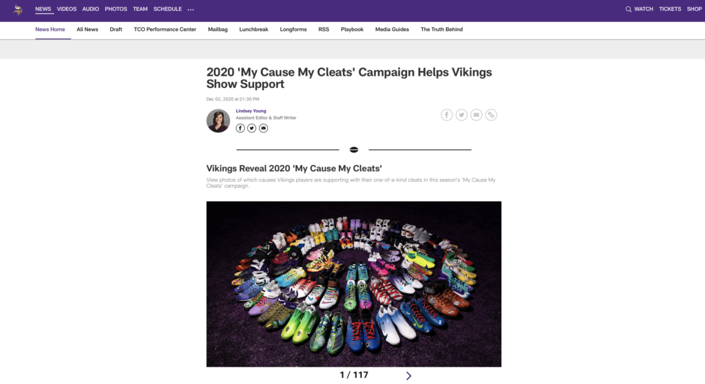 2020 'My Cause My Cleats' Campaign Helps Vikings Show Support - Love146